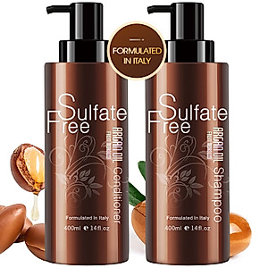 Natural Organic Sulfate Free Moroccan Argan Oil Shampoo and Conditioner Set - Color Safe Treatment, UV Protection, Intense Moisturizing For Dry, Damaged, Frizzy, Volumizing for Thin Hair 14 Ounce