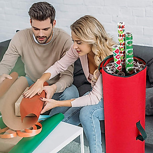 Primode Wrapping Paper Storage Bag | Wrapping Paper Organizer Under Bed for Storing Multiple Rolls of Gift Wrap, 40” Length Container Constructed of Durable 600D Oxford Material (Red)