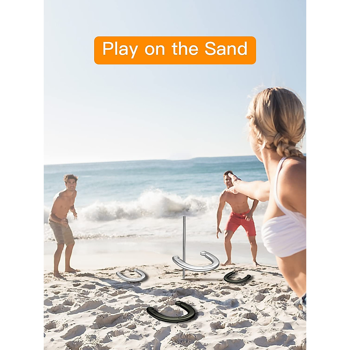 Horseshoe Tossing Game Kit & Pickleball Net with 4 Pickleballs
