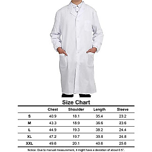 Pinkpum Men Lab Coat Unisex Long Sleeve Lab Coat for Women White Coats for Laboratory Medical White 3XL