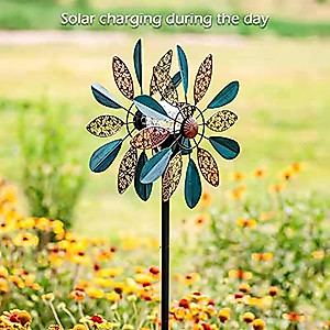 Solar Wind Spinner Arabesque 75in Multi-Color Seasonal LED Lighting Solar Powered Glass Ball with Kinetic Wind Spinner Dual Direction for Patio Lawn & Garden, Easy to Assemble and LED Color Changing