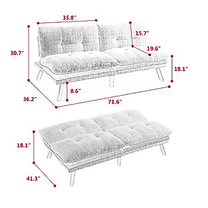 Ochangqi Convertible Futon Sofa Bed with Metal Legs, Adjustable Loveseat Futon Bed Lounge Couch, Futon Sets for Compact Living Space, Single Apartment (Black)