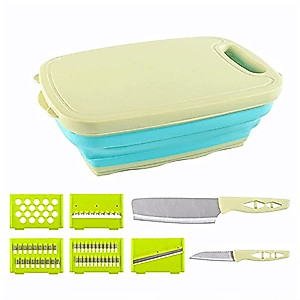 GULRUH Wood Cutting Boards for Kitchen, Kitchen Cutting Board Set Foldable Drain Basket Set Vegetables Kitchen Cutting Board Fruit Drain Basket Durable Non-Greasy Kitchen Tools (Color : Green)