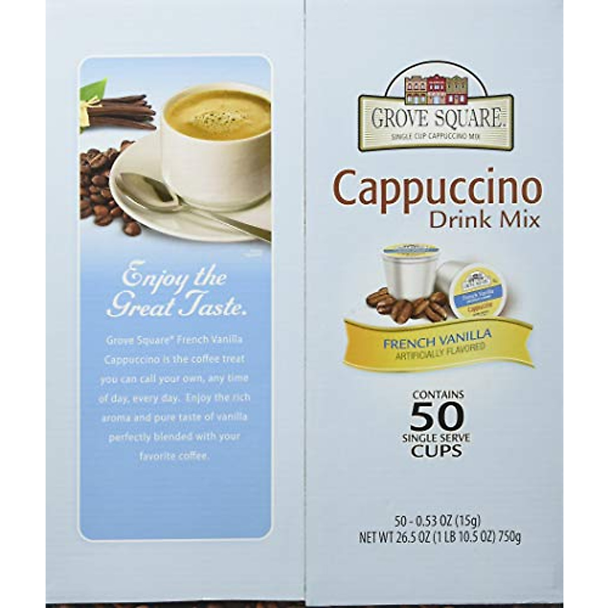 Grove Square Cappuccino Pods, French Vanilla, Single Serve, 50 Count (Pack of 1) - Packaging May Vary