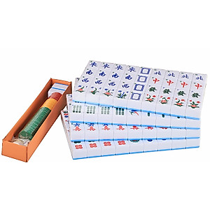 GUSTARIA Chinese Mahjong Set, Mahjong Game Set with 146 Numbered Large Tiles (1.5", Blue), Mahjongg Tiles Set with Brown Carrying Case (Mah Jongg, Majiang)