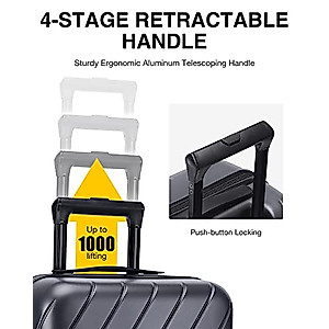 BAGSMART Carry On Luggage 22x14x9 Airline Approved, 1OO% PC Lightweight Carry On Hardside Suitcase, 20 Inch Hard Shell Luggage with Spinner Wheels, Waterproof Rolling Suitcase, Silver Gray