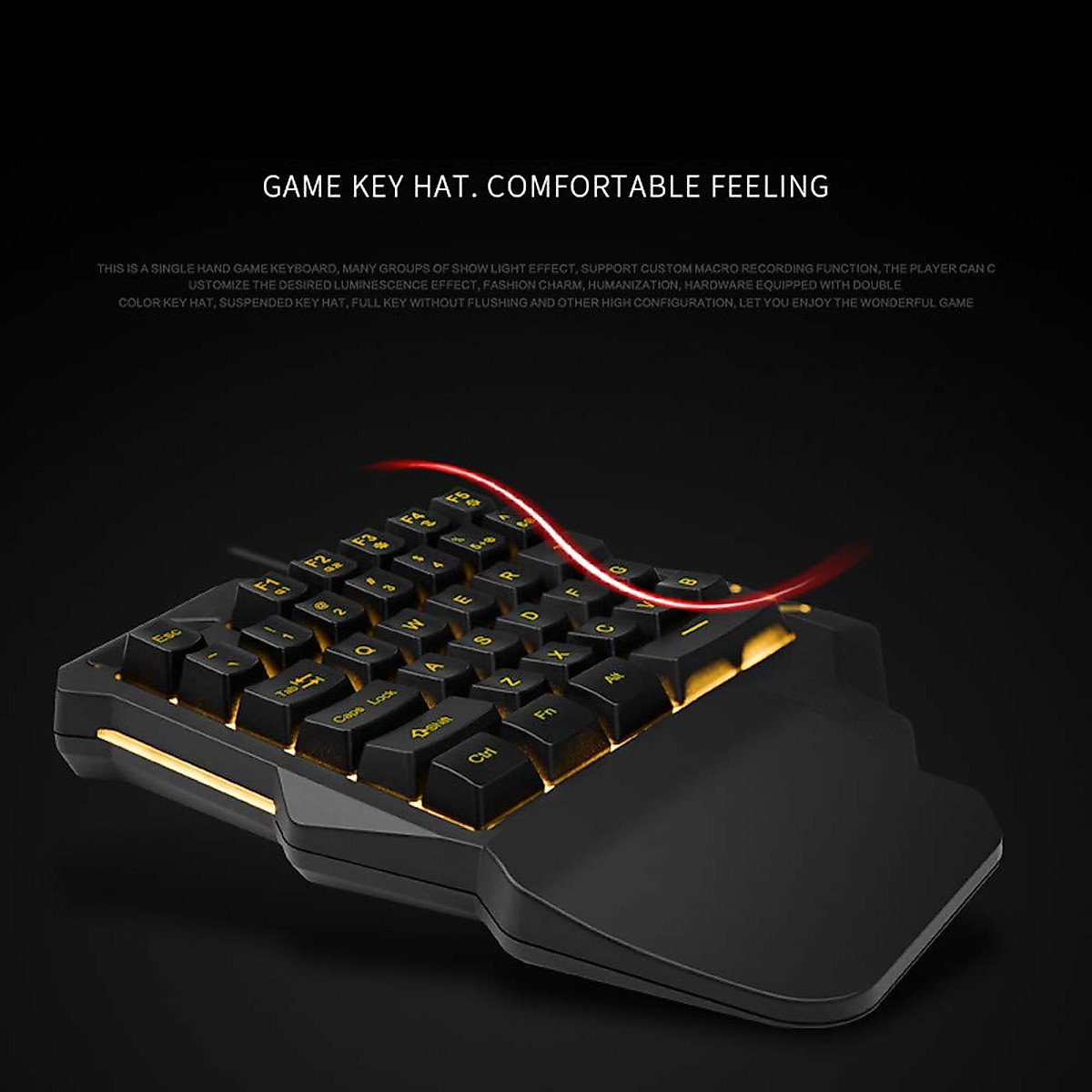 HiGOGO G30 Wired 35 Keys One-Handed Gaming Keypad, Rainbow LED Backlight with Large Wrist Pad (Black)