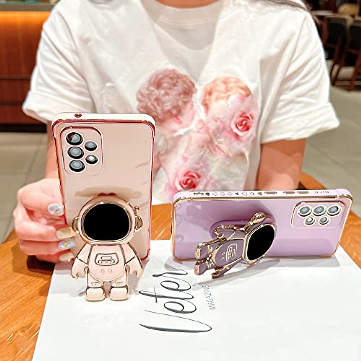 phylla Samsung Galaxy A53 5g 6.5" Phone Case Luxury Plating Astronaut Stand Holder Case with Camera Protection Cute Love Heart Side Small Pattern Soft Silicone Shockproof Kickstand Bumper (Purple)