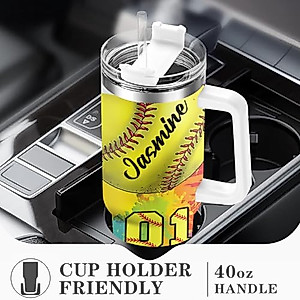 Catygift - Colorful Softball Player - Gift For Sport Lover - Personalized Customized 40oz Tumbler With Handle Can Change Color