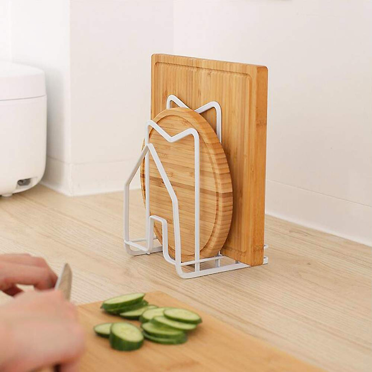 Kitchen Bakeware Pot Lid Rack Holder, 4 Slots Multifunctional Kitchen Organizer Metal Storage Shelf for Cookware, Chopping Cutting Board, Counter Cabinet, Plates, Dishes