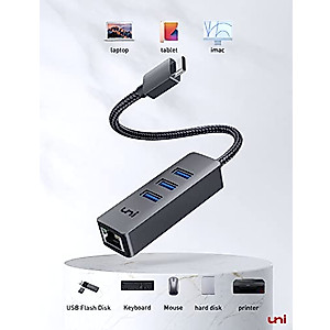 USB C to Ethernet Adapter, uni USB-C Hub with RJ45 Gigabit, [Thunderbolt 3/4 Compatible] USB 3.0 Multiport Hub for MacBook Pro/Air, iMac, iPad Pro, Surface Pro 7, Chromebook, XPS 17/15/13, and More