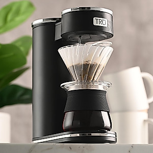 TRU Automatic Pour Over Coffee Maker with Digital Controls - Auto Coffee Maker with Plastic Cone Dripper - Coffee Brewer for Household Use