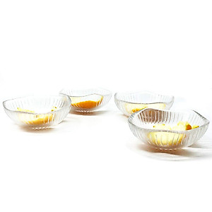 Leoyoubei 3 Ounce3.25x1.5 inch Heat Resistant Glass Bowl for Ice Cream Dessert,Soy Sauce Dishes,Appetizer Spoons Stackable,Mini Side Dishes Ramekins Transparent 4 Packs (Lace Bowls)