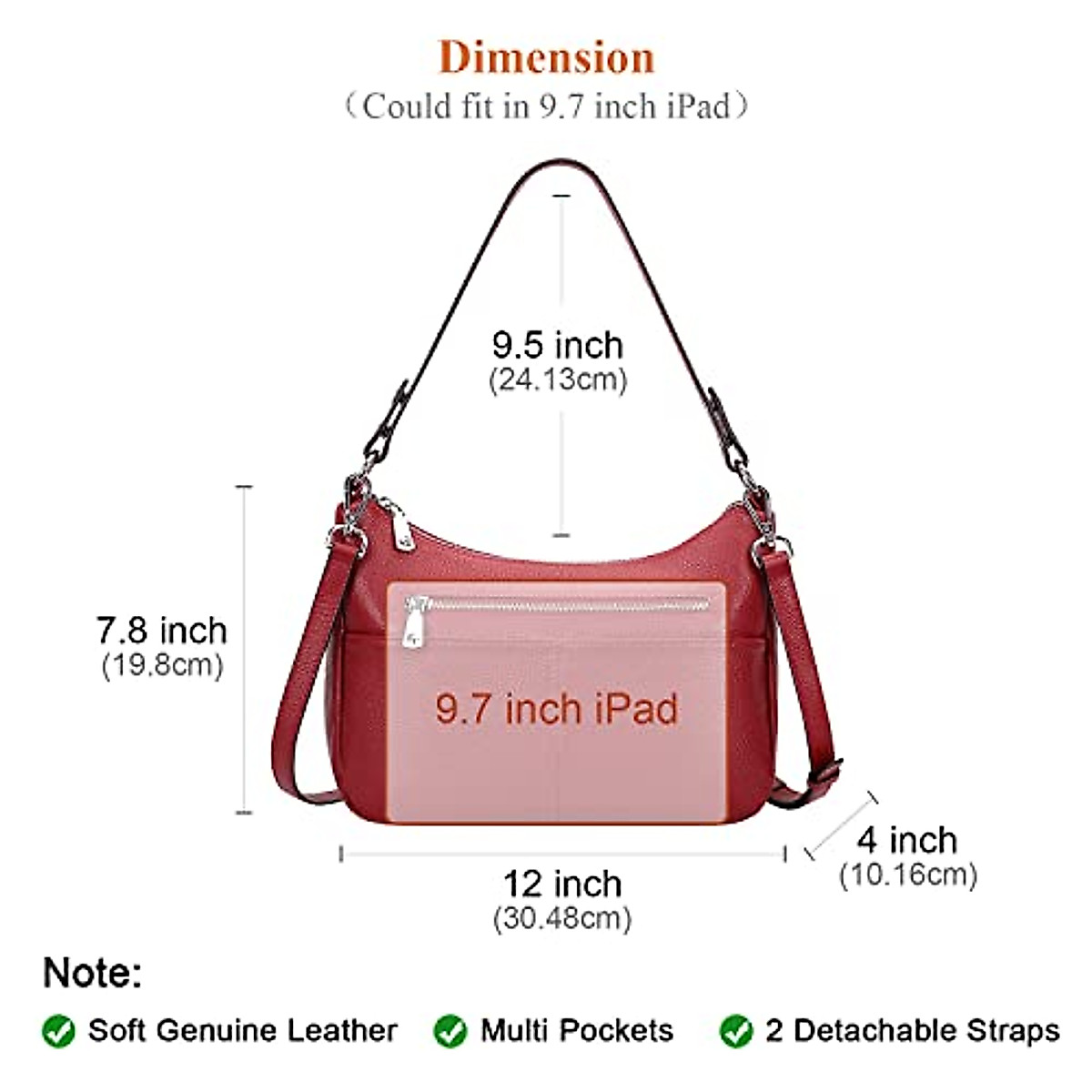 Over Earth Soft Leather Handbags for Women Crossbody Purses Multi Pockets Shoulder Bags Messenger Bag Medium(O120E UG Wine Red)
