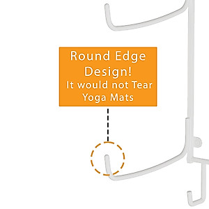 Wallniture Guru Foam Roller & Yoga Mat Holder Wall Mount with 3 Hooks for Hanging Yoga Strap, Resistance Bands, 5-Sectional Metal (White)