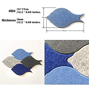 Cork Board Tiles, 8 Pcs Felt Bulletin Boards - Bonus Pins, Decorative Fish Felt Wall Notice Stickers - Memo Notes Photos Goals Pictures Drawing Kindergarten Home Creative Office Decor Sofa Wall Decal