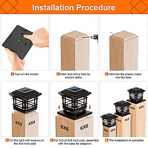 LETMY Solar Post Cap Lights Outdoor, 4 Pack LED Deck Fence Cap Solar Lights, Bright Waterproof Solar Post Lights for 4x4 5x5 6x6 Wooden Posts in Patio, Deck or Garden Decoration