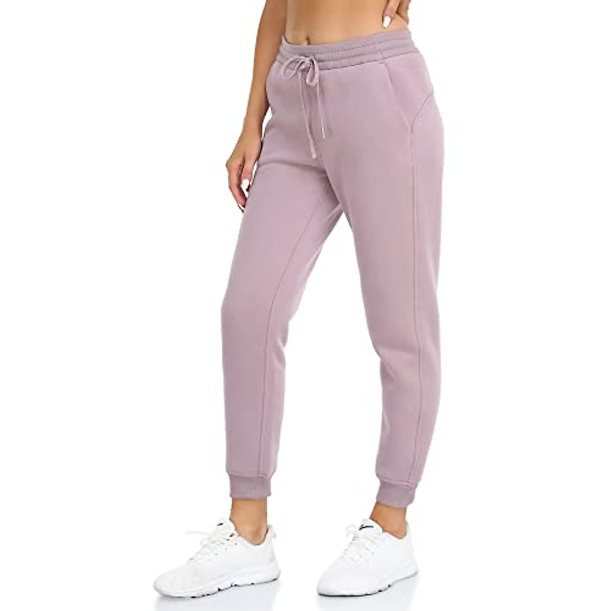 Colorfulkoala Women's Fleece Lined Jersey Joggers with Pockets Thermal Sweatpants Casual Lounge Pants(S, Mauve)