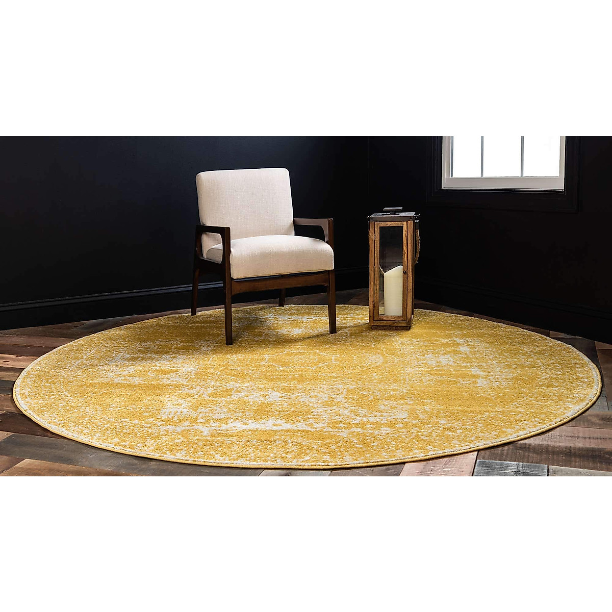 Unique Loom Bromley Collection Area Rug - Wells (96" Round, Yellow/ Ivory)