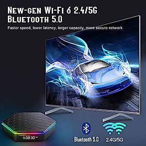 2022 Android TV Box 12.0 4GB RAM 64GB ROM Android Box H618 Quad-core Cortex-A53 CPU, Wi-Fi 6 4K/6K 2.4G/5G Wi-Fi HDR10+ Bluetooth 5.0 100M Ethernet USB 2.0 with Backlit 2.4G Mini Wireless Keyboard