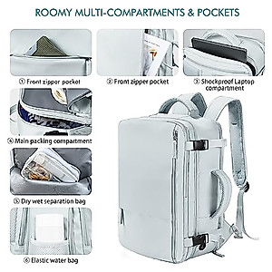 Beraliy Large Travel Backpack, Carry On Backpack, Women Airline Flight Approved luggage,17'' Laptop Backpack, 40L Outdoor Sports Business Hiking Overnight Backpack, Light-blue