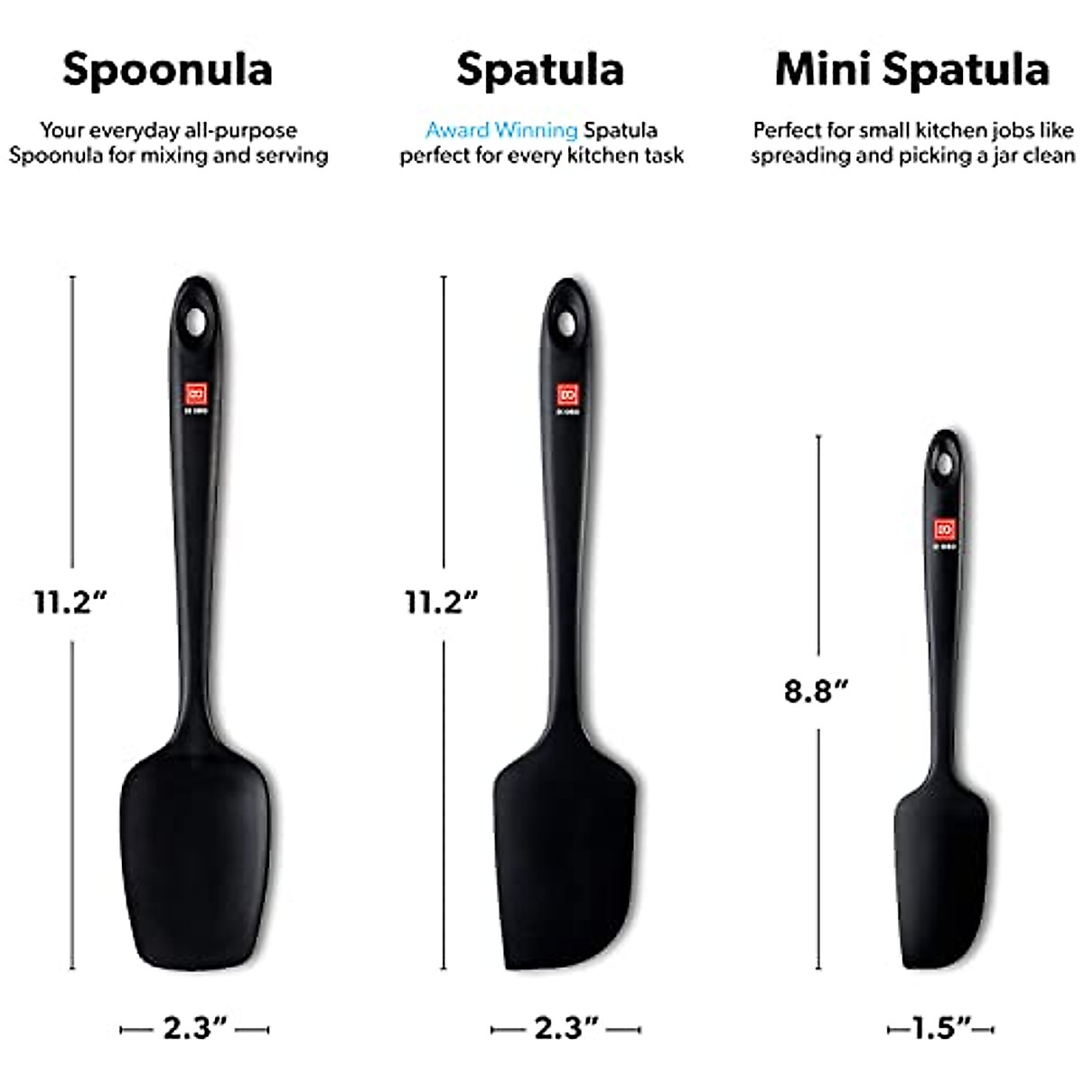 DI ORO Silicone Spatula Set - Rubber Kitchen Spatulas for Baking, Cooking, & Mixing - 600°F Heat-Resistant & BPA Free Silicone Scraper Spatulas for Nonstick Cookware - Dishwasher Safe (3pc, Black)