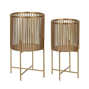 Kate and Laurel Paynter Modern 2-Piece Metal Floor Planter Set with Foldable Stand, Gold