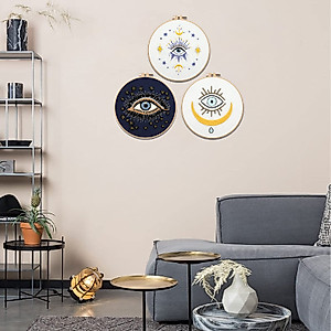 Anidaroel 3 Sets Evil Eye Embroidery Starters Kit for Beginners, Stamped Cross Stitch Kits for Beginners Adults Include Embroidery Cloth, Embroidery Hoops, Threads and Needles