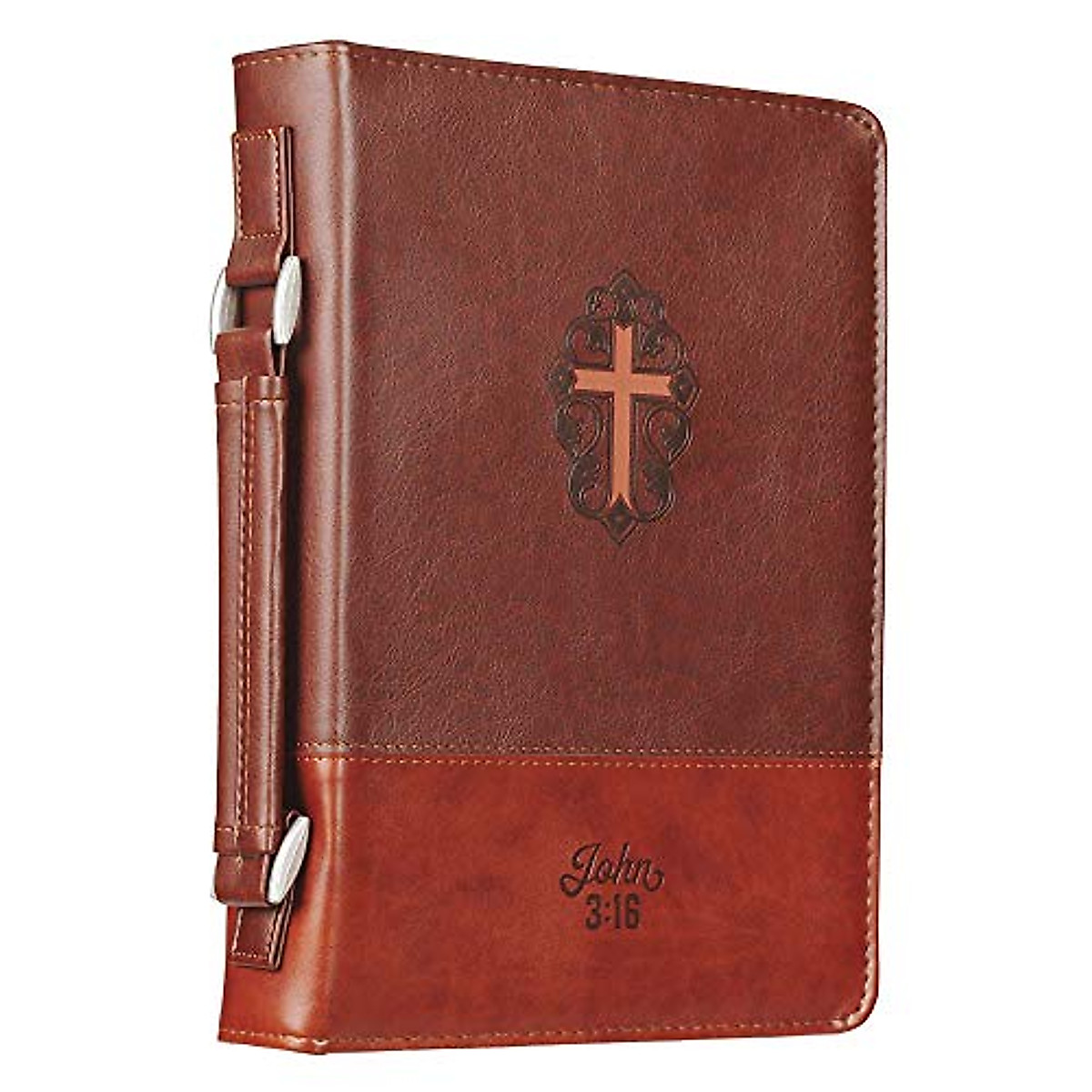 Christian Art Gifts Men's Classic Bible Cover Cross John 3:16, Brown Faux Leather, Medium