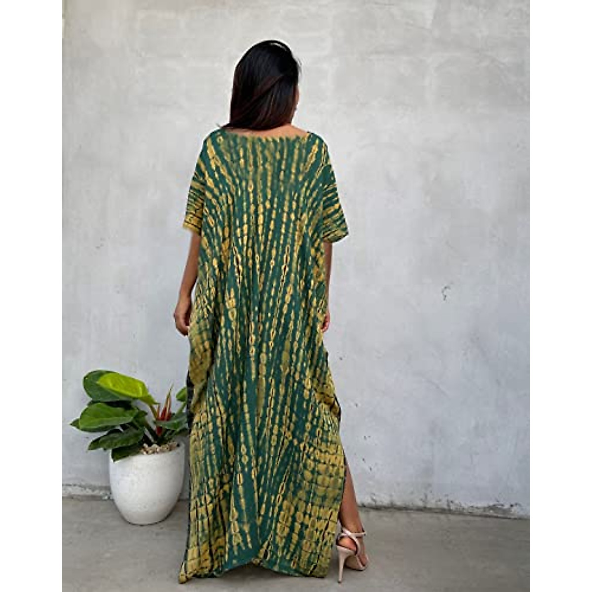 Wander Agio Skirt Long Dress Bikini Cover Up Beach Dresses for Women Robe Coverups Printing Dyeing Stripe Green Yellow 19
