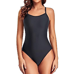 Tempt Me Black Athletic One Piece Swimsuits for Women Training Sport Tummy Control Bathing Suits Medium