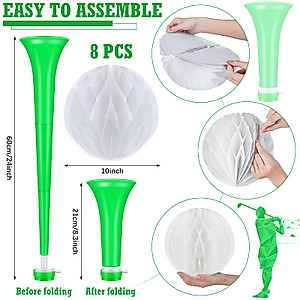 Blueweenly 8 Set Golf Table Centerpieces Golf Decorations for Party Include 8 Pcs 10 Inch Paper Honeycomb Balls and 8 Pcs Vuvuzela Plastic Trumpet DIY for Golf Bridal Shower End of Year Banquet