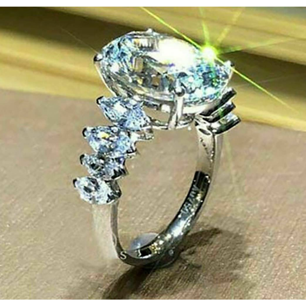 Cuteshop Elegant Huge Zircon Wedding Ring 18k Platinum Plated Shiny Cubic Zirconia Crystal Diamond Wedding Jewelry for Women (7)