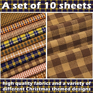 10 Pcs Fall Fabric 18 x 22 Inch Plaid Homespun Fabric Squares Precut Autumn Thanksgiving Fabric Bundle for Scrapbooking Cloth Sewing Handmade Bag DIY Craft, 10 Styles