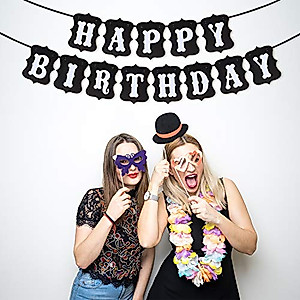 LINGTEER Happy Birthday Black and White Bunting Banner Decorations Birthday Party Photo Prop Decorations Sign.