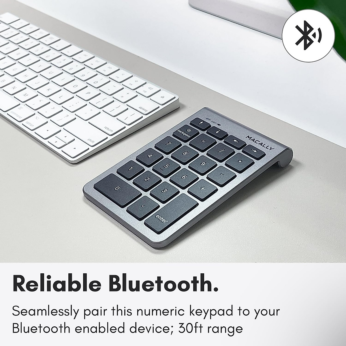 Macally 22 Keys Bluetooth Wireless Number Pad for Laptop and Desktop -10 Key Bluetooth Numeric Keypad with Arrow Keys for Easy Data Entry - Number Keypad for MacBook Pro Air, iMac, Apple, iPhone, iPad