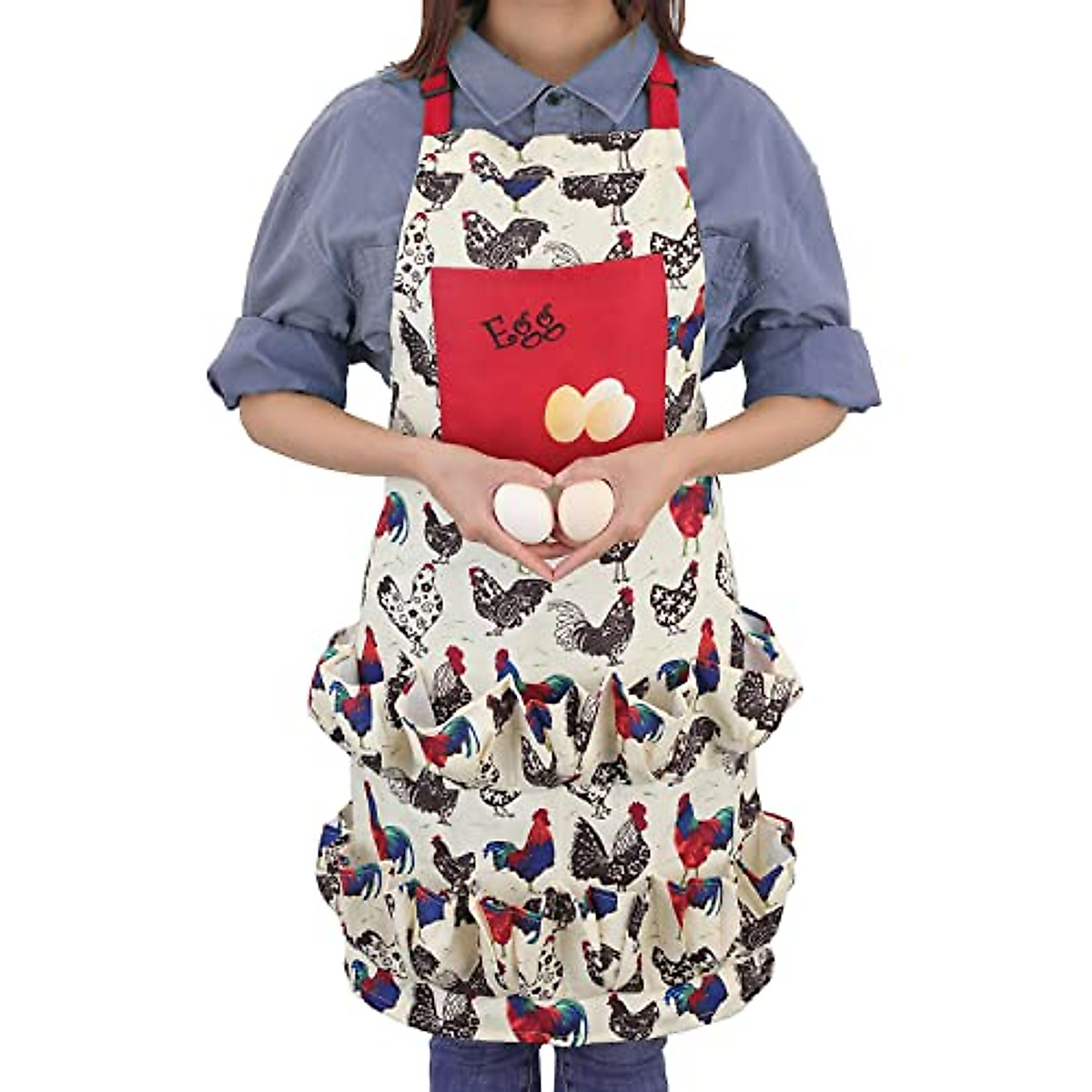 Foxyoo Egg Apron for Fresh Eggs,Egg Collecting Apron with 14 Deep Pockets,Chicken Egg Apron for Women,Egg Baskets Holder Apron-Full Body Style