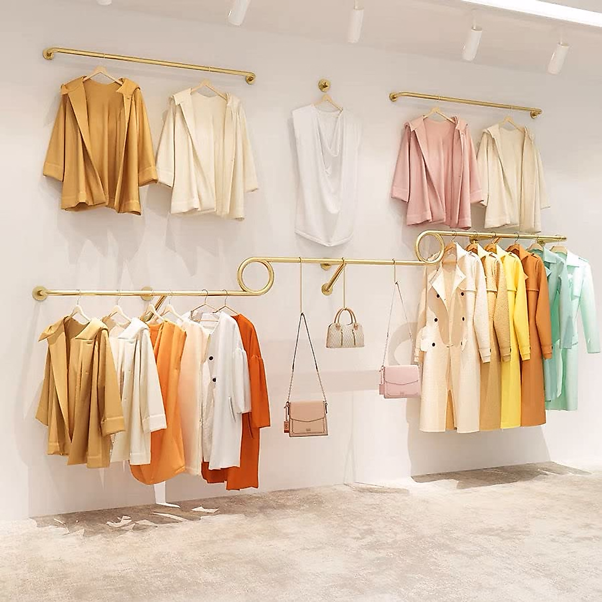 NABOOJ Gold Clothing Rack, Free-Standing Industrial Pipe Clothes Rack Display Rack, on Wall for Hanging Clothes Retail Display
