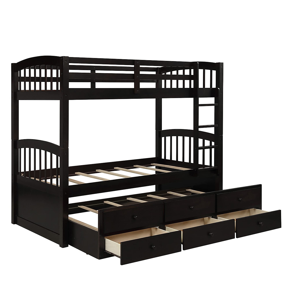 P PURLOVE Twin Over Twin Bunk Bed with Ladder, Wood Bunk Bed Frame with Wooden Slat Support, No Box Spring Needed (Espresso)