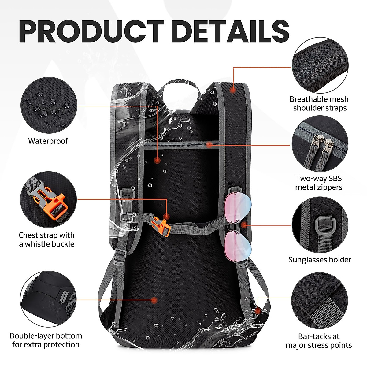 Venture Pal 40L Lightweight Packable Travel Hiking Backpack Daypack-Black