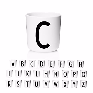 Design Letters Melamine Sippy cups for Baby 7 Oz A-Z | Kids Cups Designed in Denmark Reusable Cup for Baby 6+ Month|Learning Cup BPA/BPS Free | Children Drinking Cup Dishwasher Safe, Toddler Cup White