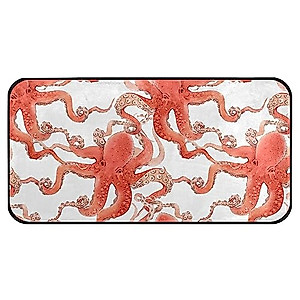 SLHKPNS Kitchen Mat Watercolor Red Octopus Non-Slip Underwater Kitchen Rugs Comfort Runner Doormat 39x20 Inch Soft Floor Mat for Home Decor