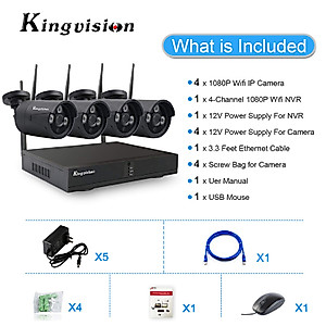 1296P WiFi Wireless Home Security Camera System, Kingvision 8CH NVR Video Surveillance Camera System Kit with 4Pcs 3.0MP Waterproof CCTV IP Cameras for Outdoor/Indoor