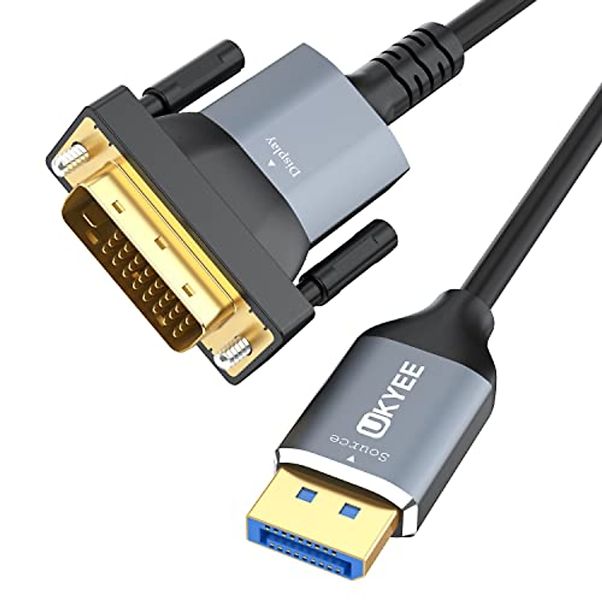 UKYEE DisplayPort to DVI Cable 3ft 2-Pack, Display Port to DVI Adapter Male to Male, High Speed Gold-Plated DP to DVI Cable Compatible with PC, Laptop, HDTV, Projector, Monitor, More-Gray