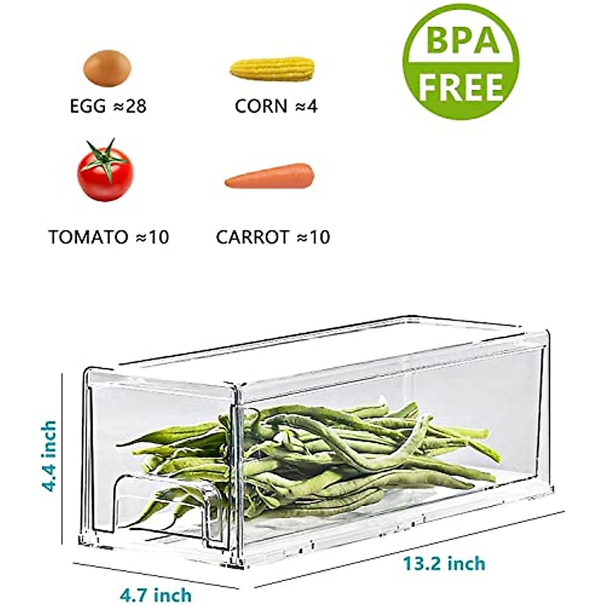 AYOTEE Medium Refrigerator Drawer Organizer Bins, 1 Pack Plastic Storage Drawers Stackable Refrigerator Organizer Bins, Clear Stackable Storage Bins with Drawers for Fridge, Freezers, Make-up