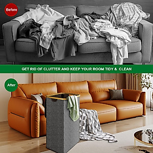 ZHSX Laundry Hamper/Basket with Lid, 100L Large Laundry Hamper/Basket/Bin with Bamboo Handle, Foldable Clothes Basket Organizer with Two Removable Inner Bags, Odor-Resistant and Waterproof(Grey)