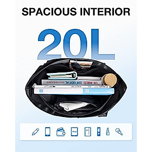 BAGSMART Tote Bag for Women, Foldable Tote Bag With Zipper Large Shoulder Bag Top Handle Handbag for Travel, Work, Shopping, Gym, School, Black