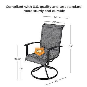 Grand patio Outdoor Dining Swivel Rocker Chairs, Patio Sling Rocking Chair Set of 2, Patio Chairs for Dining Set, Black & Grey Plaid