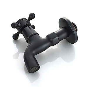 jojofuny 4pcs Bath Tub Accessories Water Faucet Outdoor Black Handle Tap Antique Bathroom Faucet Single Cold Water Tap Sink Faucet Black Kitchen Faucet Laundry Tub Copper Laundry Faucet