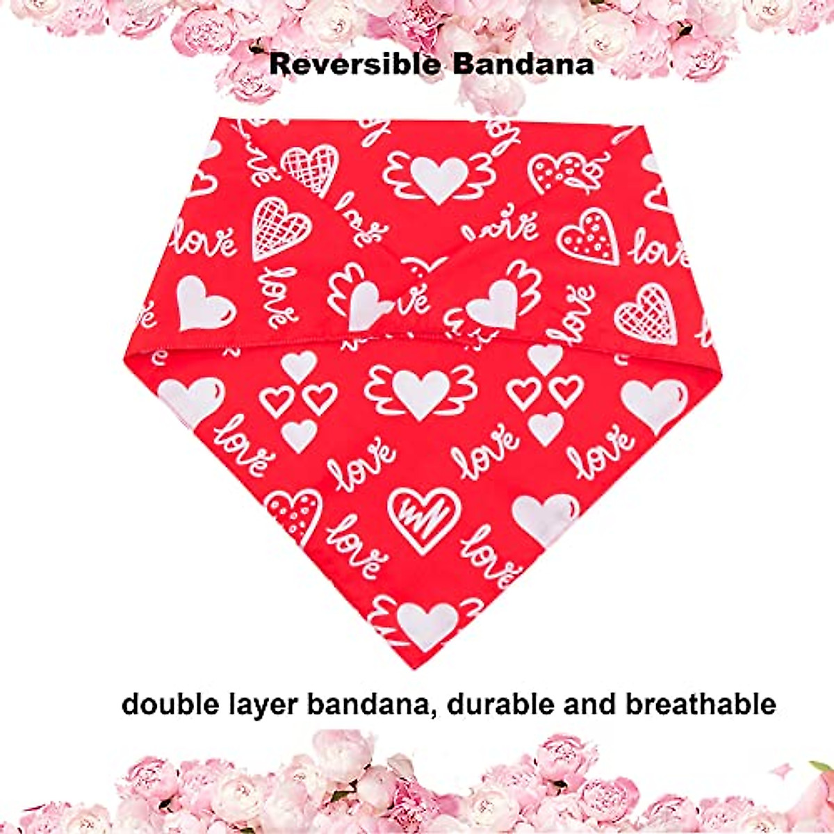 ADOGGYGO Valentine's Day Dog Bandana, Multiple Sizes Offered, Triangle Dog Scarf Valentine Day Bandana for Medium Large Dogs (Large, Valentine's Day)